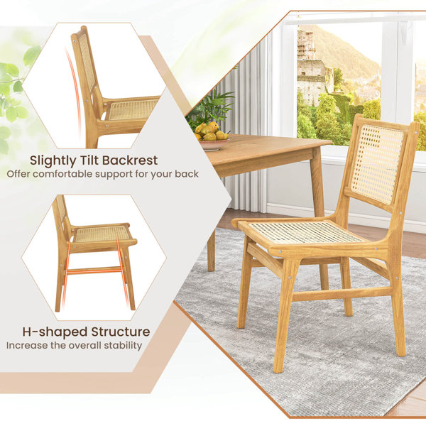 Bay Isle Home™ Rattan Dining Chair With Natural Cane Woven Backrest & Seat & Teak Wood Frame ...